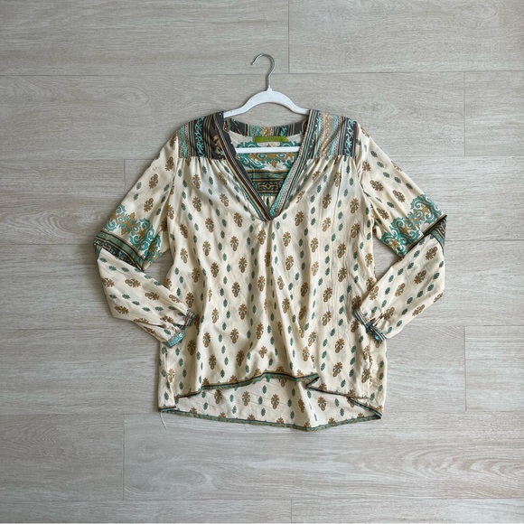 Rapsodia | Tops | Rapsodia Green And Nude Long Sleeve Blouse | Poshmark
